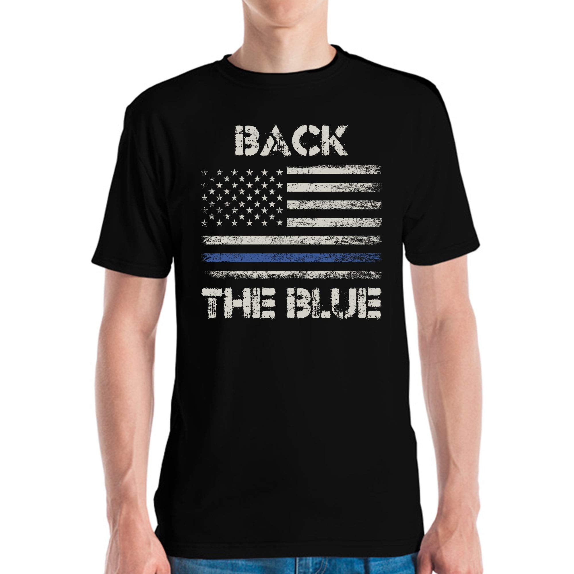 Thin Blue Line Back The Blue Police Support American Flag T-Shirt Men ...
