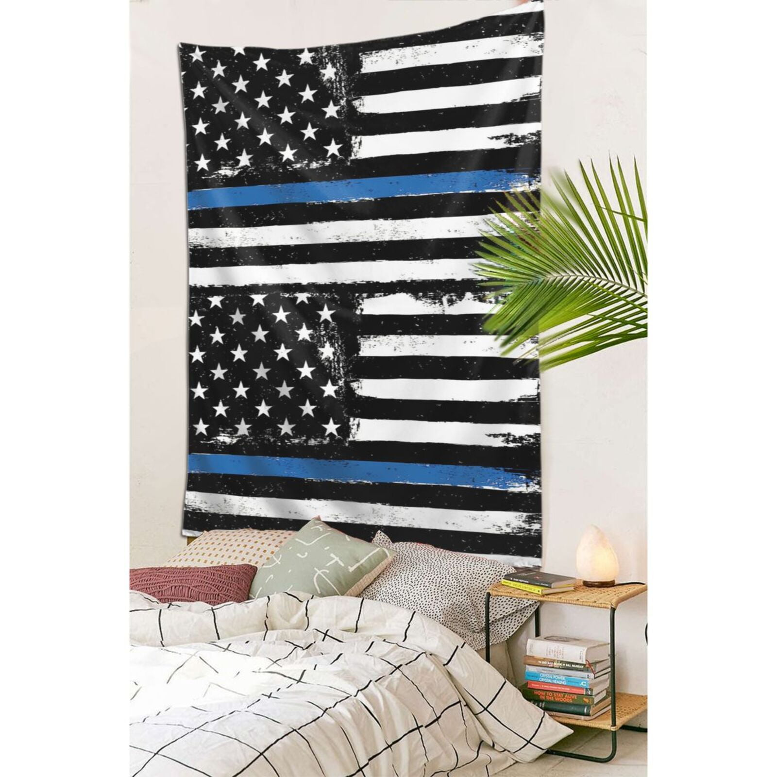 Thin Blue Line Black Flag Wall Hanging Backdrop Tapestry Perfect For ...