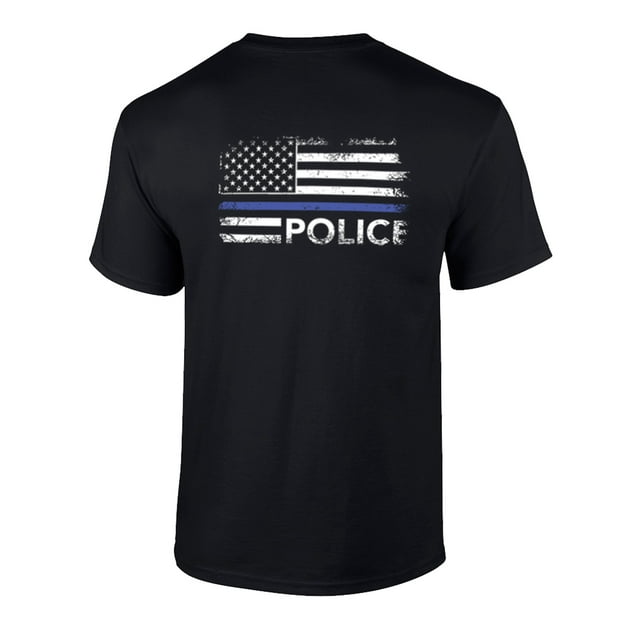 Thin Blue Line Distressed American Flag Police Short Sleeve T-shirt ...