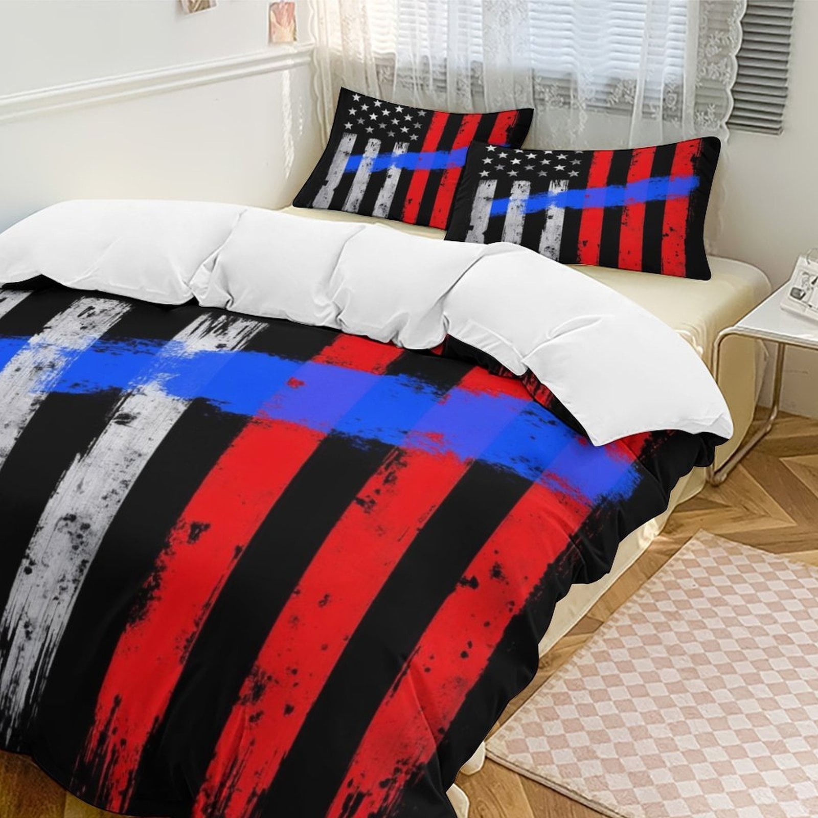 Thin Blue Line Flag 3D Set Duvet Cover Quilt Cover Theme for Full Size ...