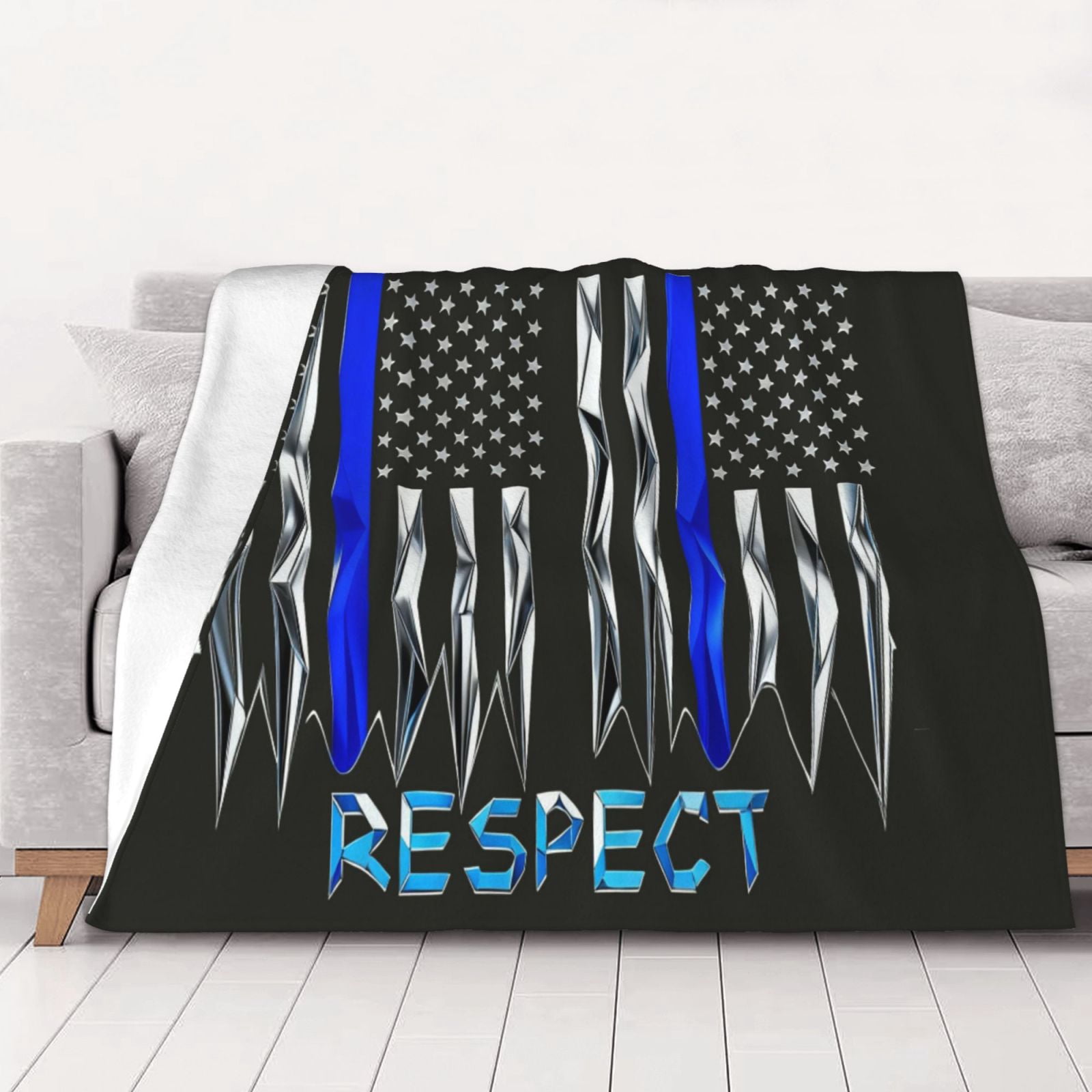 Thin Blue Line Flag Honor Respect Police Throw Blanket Warm Camping ...