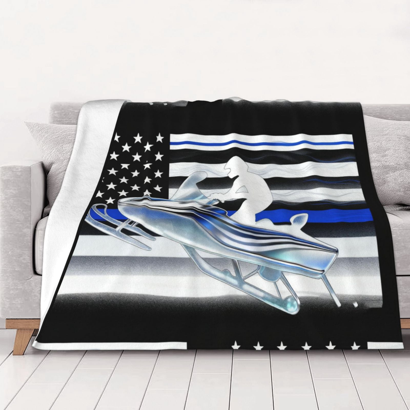 Thin Blue Line Flag Platinum Snowmobile Throw Blanket Warm Camping ...