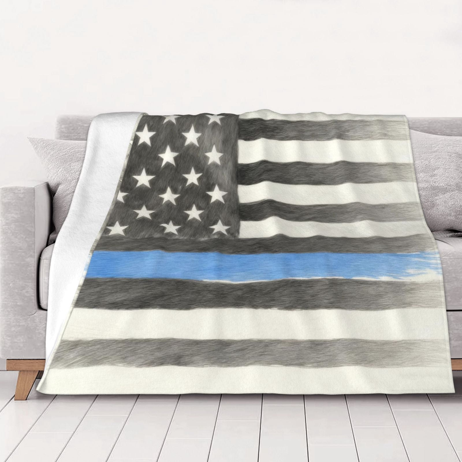 Thin Blue Line Flag Police Throw Blanket Warm Camping Outdoor Light ...