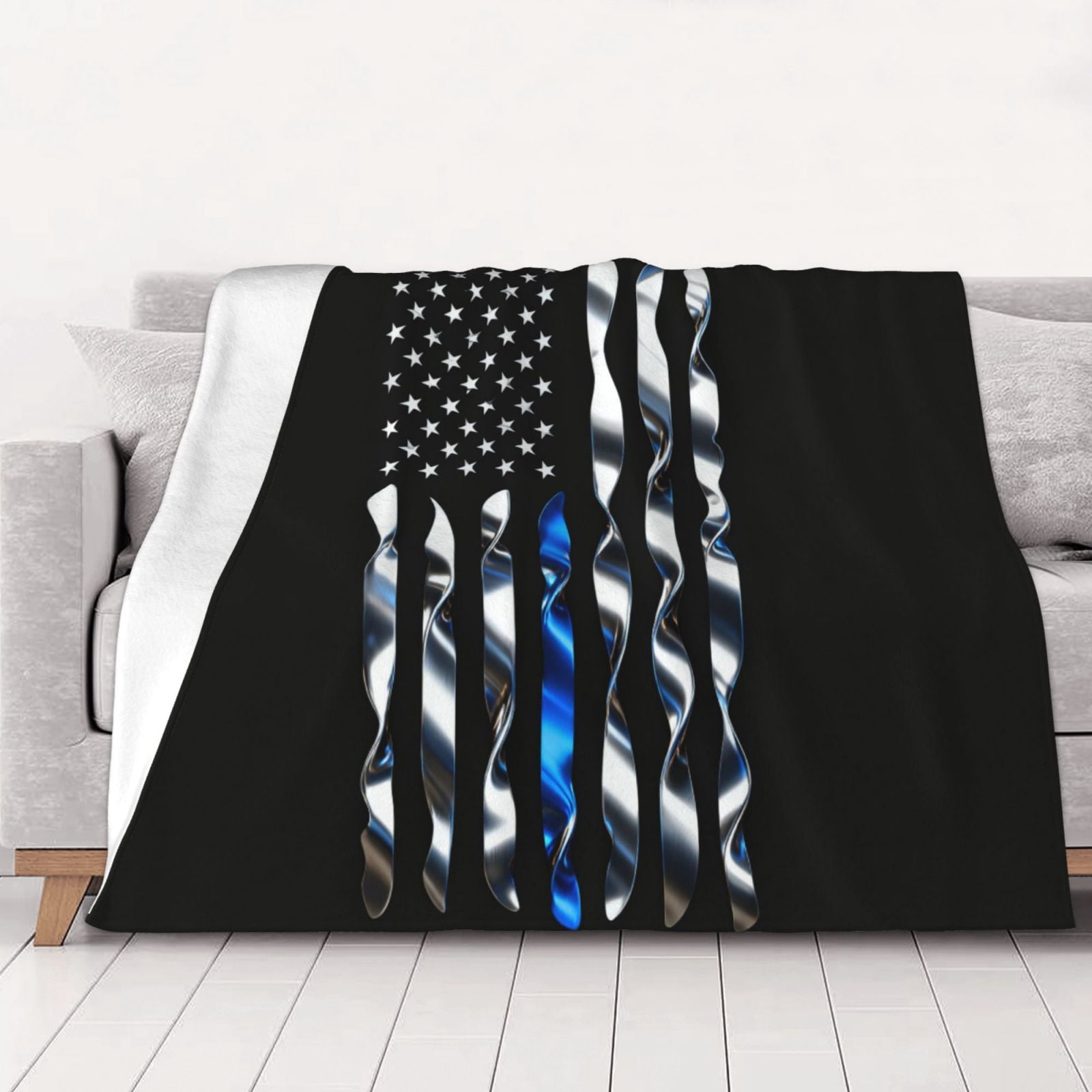 Thin Blue Line Flag Print Throw Blanket Warm Camping Outdoor Light ...