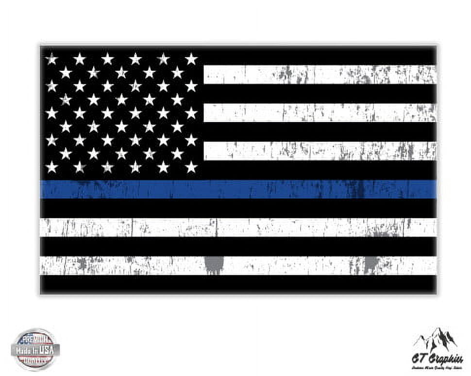 Thin Blue Line Police American Flag Grunge - 3" Vinyl Sticker - For Car ...