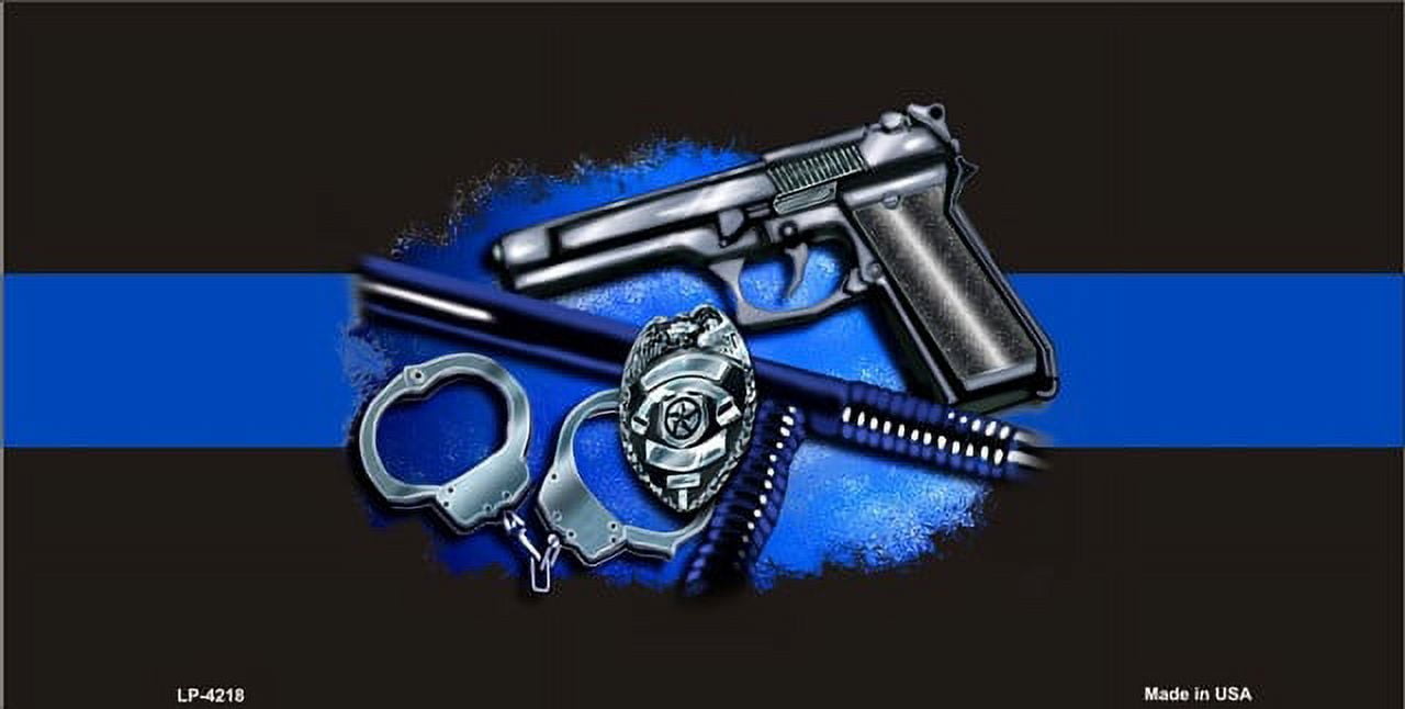Thin Blue Line (Police Badge & Gun) License Plate - Walmart.com