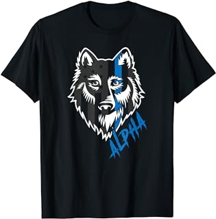 Thin Blue Line Police Support Gift Alpha Wolf Police Design T-Shirt ...