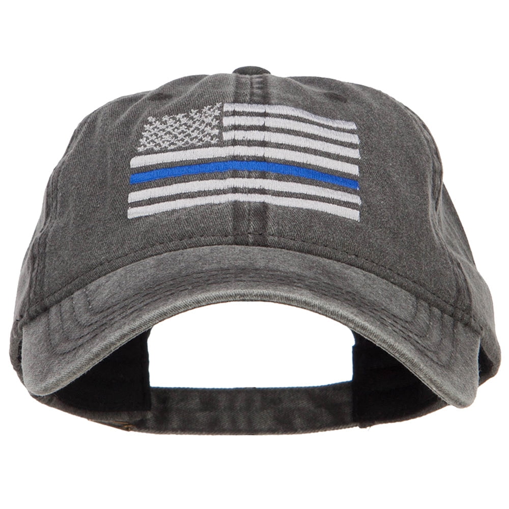 Thin Blue Line Silver USA Flag Embroidered Washed Cap - Black OSFM ...