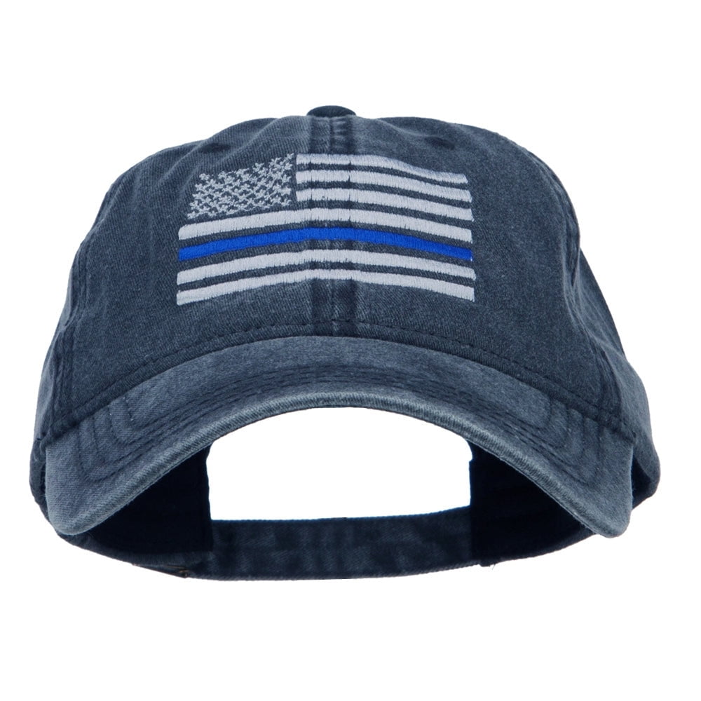 Thin Blue Line Silver USA Flag Embroidered Washed Cap - Navy OSFM ...