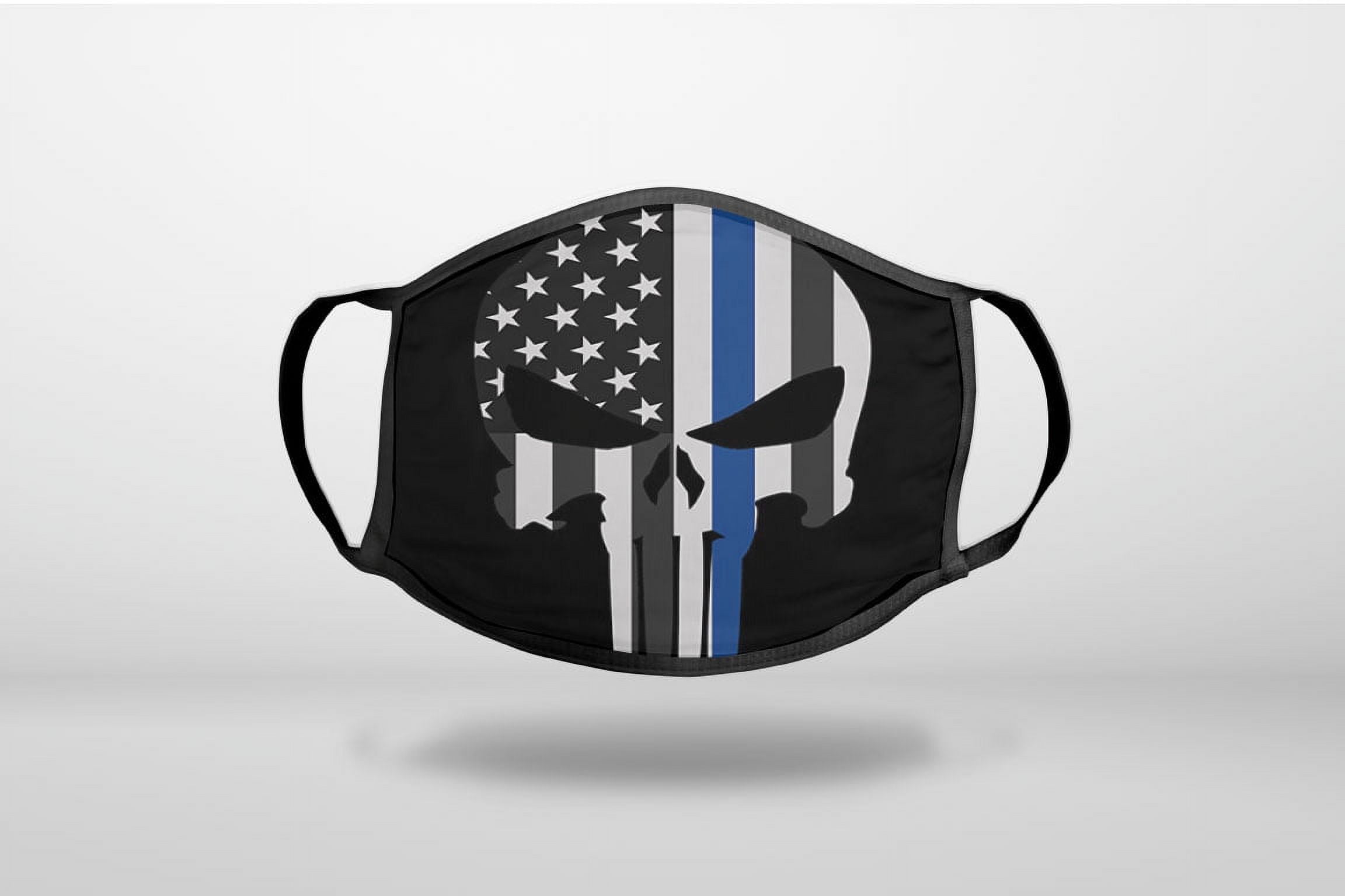 Thin Blue Line Skull - 3-Ply Reusable Soft Cloth Face Covering, Unisex ...