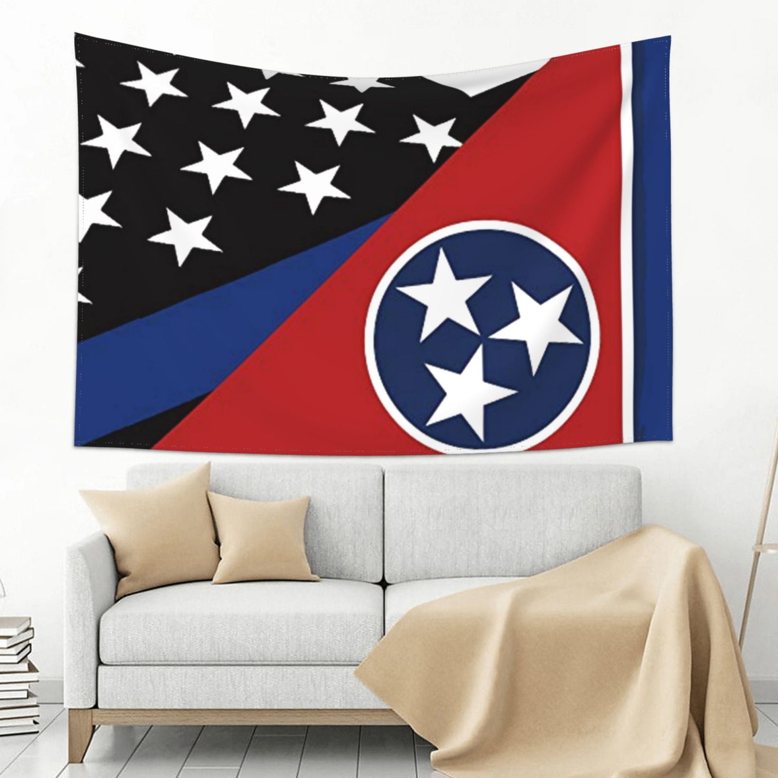 Thin Blue Line Tennessee Flag Tapestry Wall Hanging Backdrop For Living ...