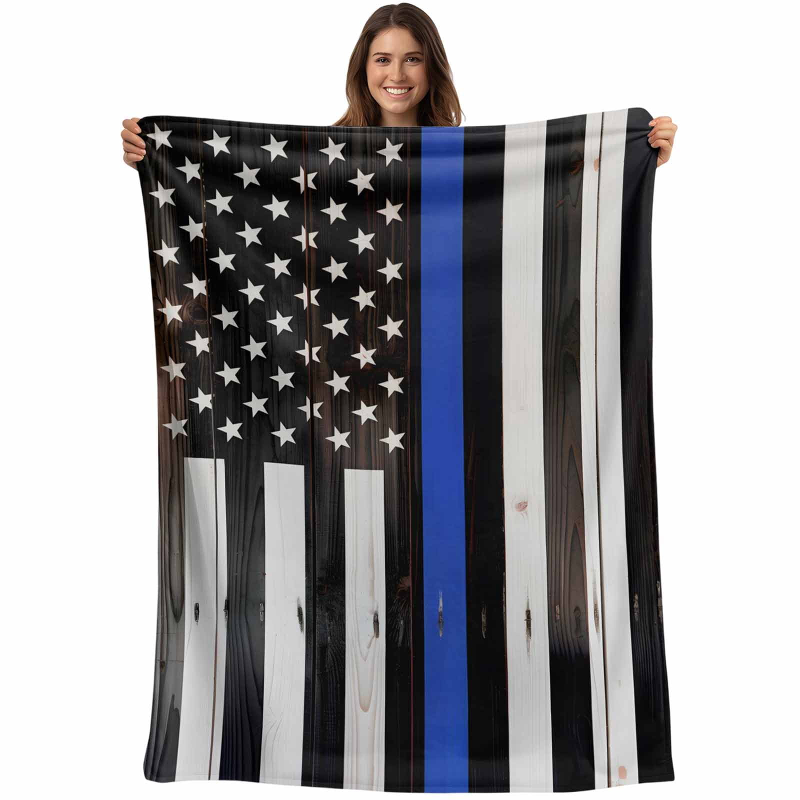 Thin Blue Line Throw Blankets, Vintage American Flag Rustic Wood Soft ...