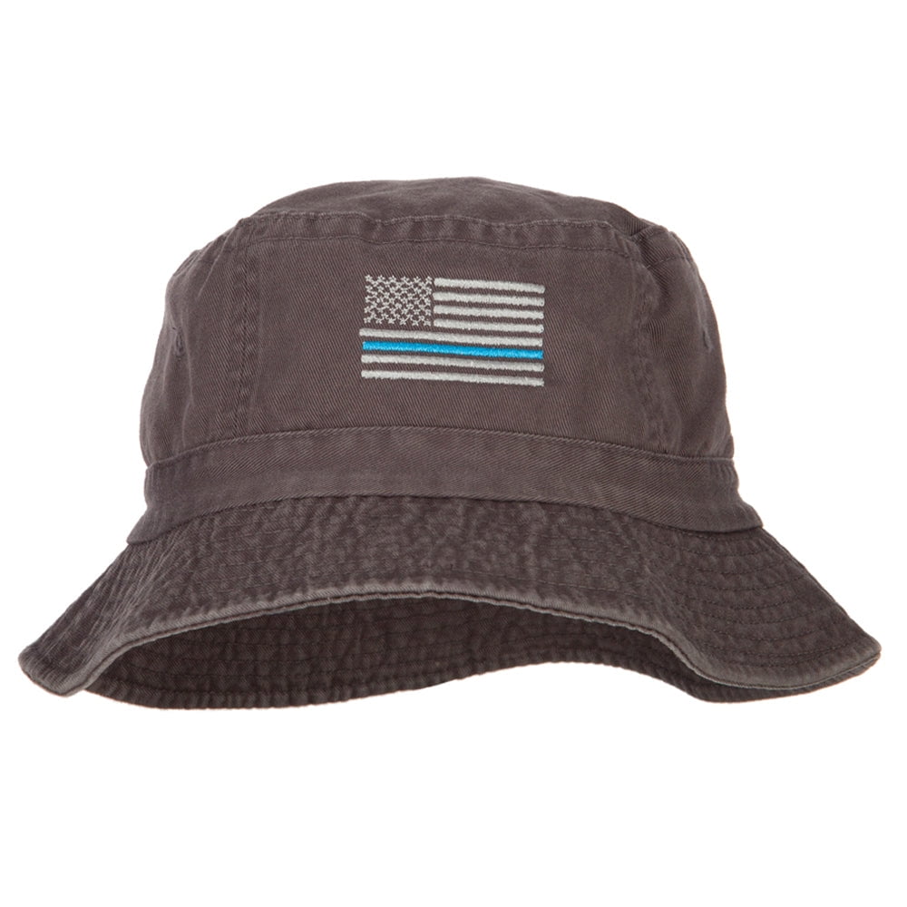 Thin Blue Line USA Flag Embroidered Bucket Hat - Charcoal OSFM ...