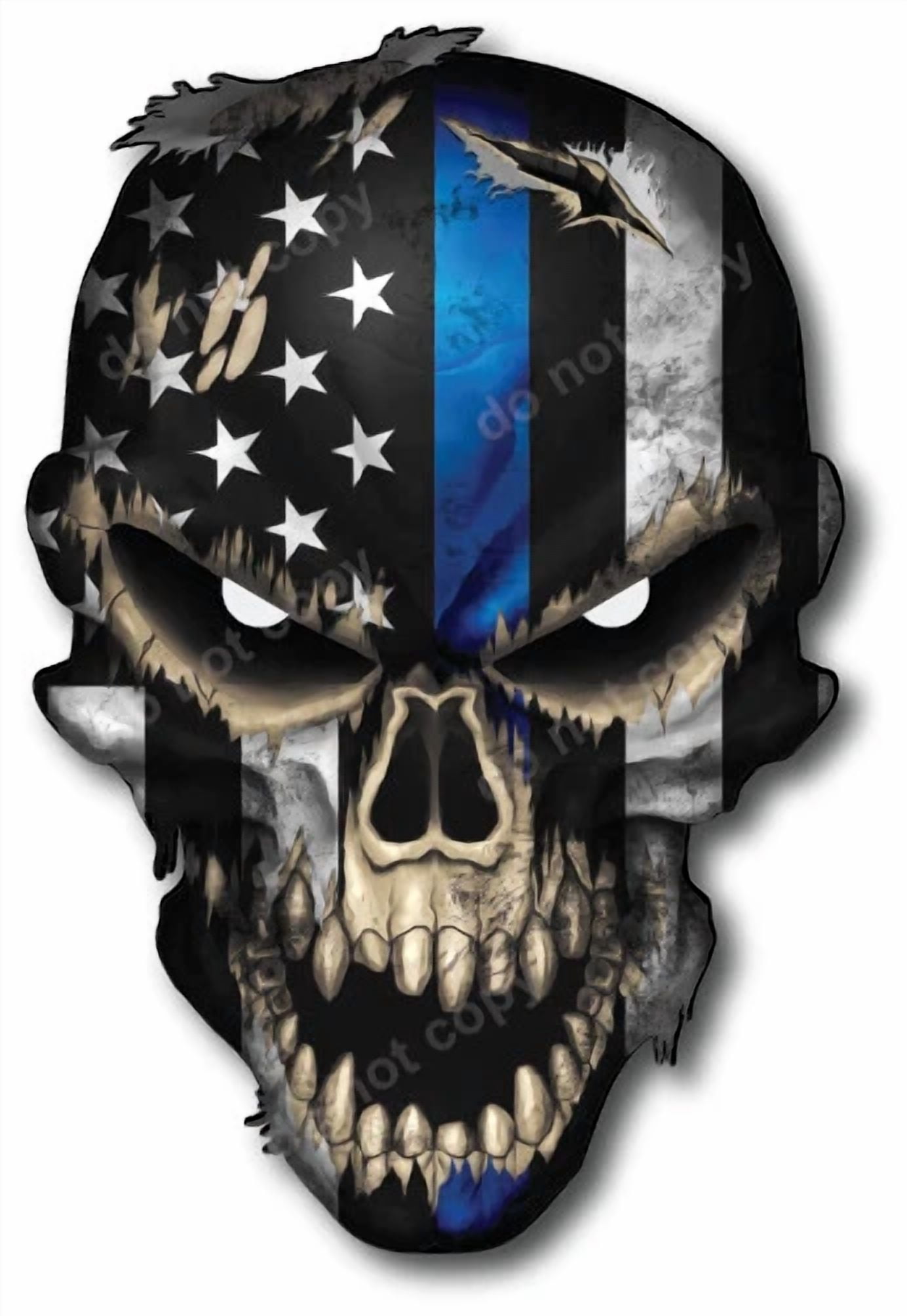 Thin Blue Line Usa American Flag Skull Sticker Decal Car Truck Window ...