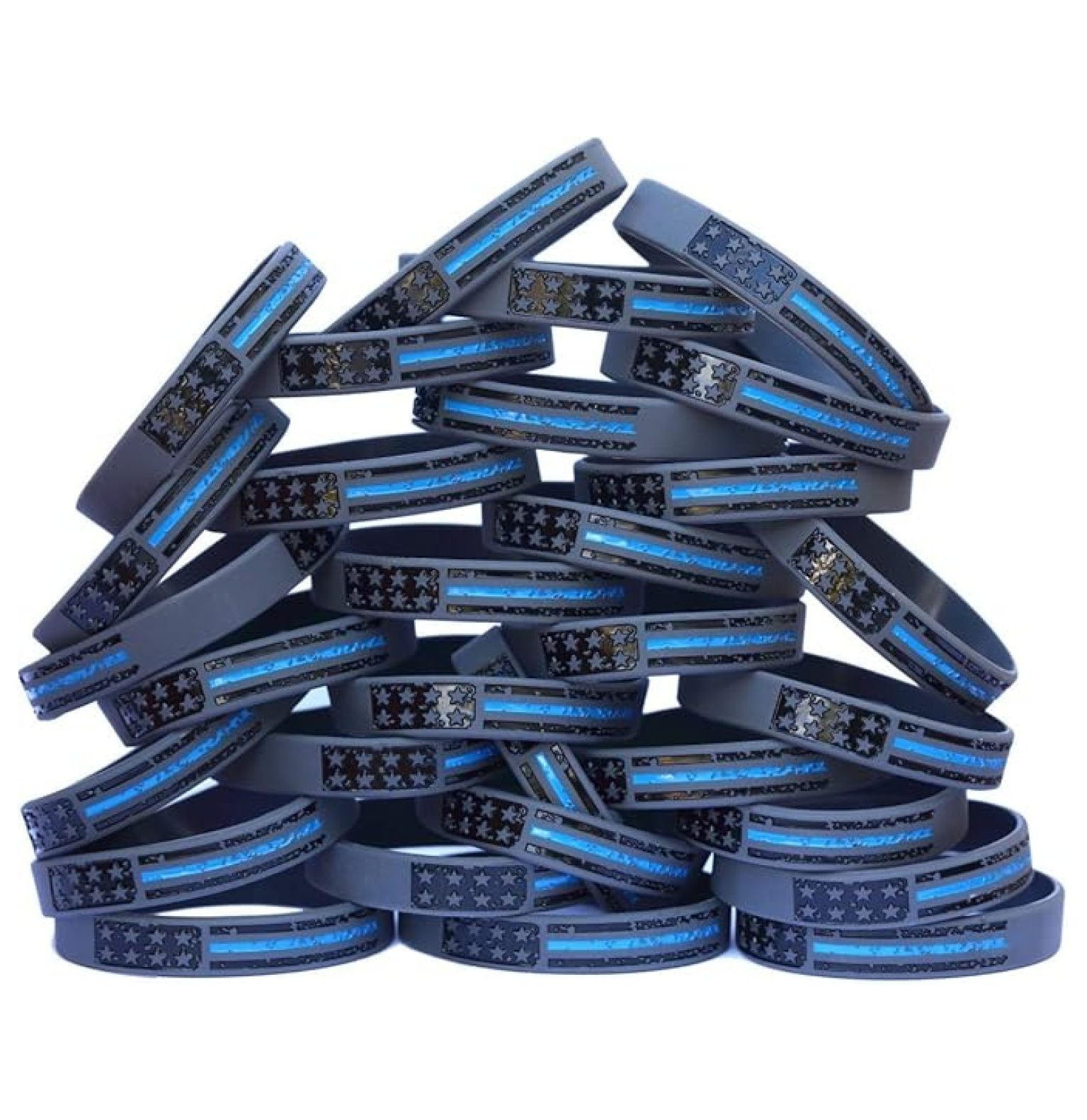 Thin Blue Line Wristbands - 50 Pack Vintage American Flag Bracelet ...