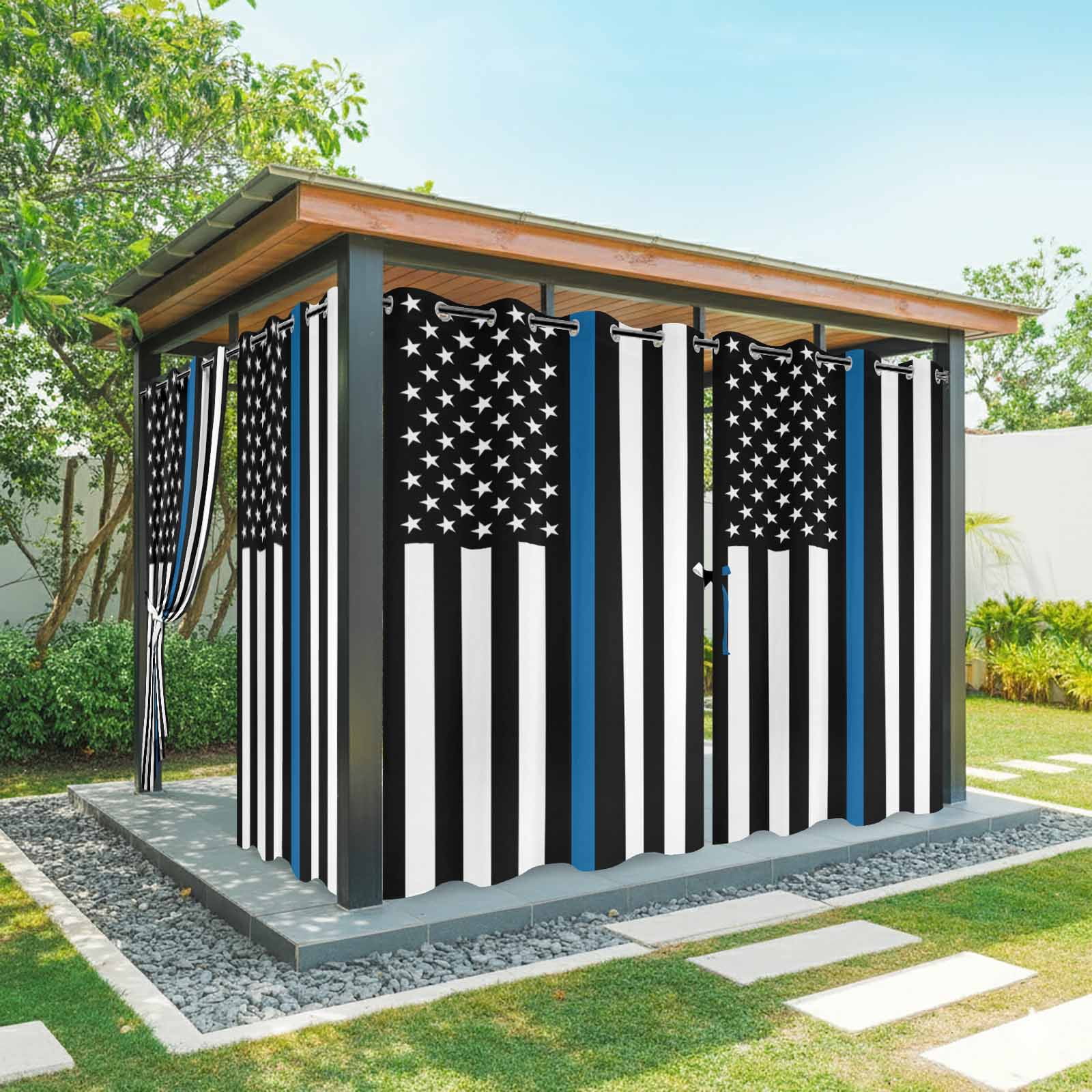 Thin Blue Outdoor Curtains for Patio Waterproof, Line Flag American ...