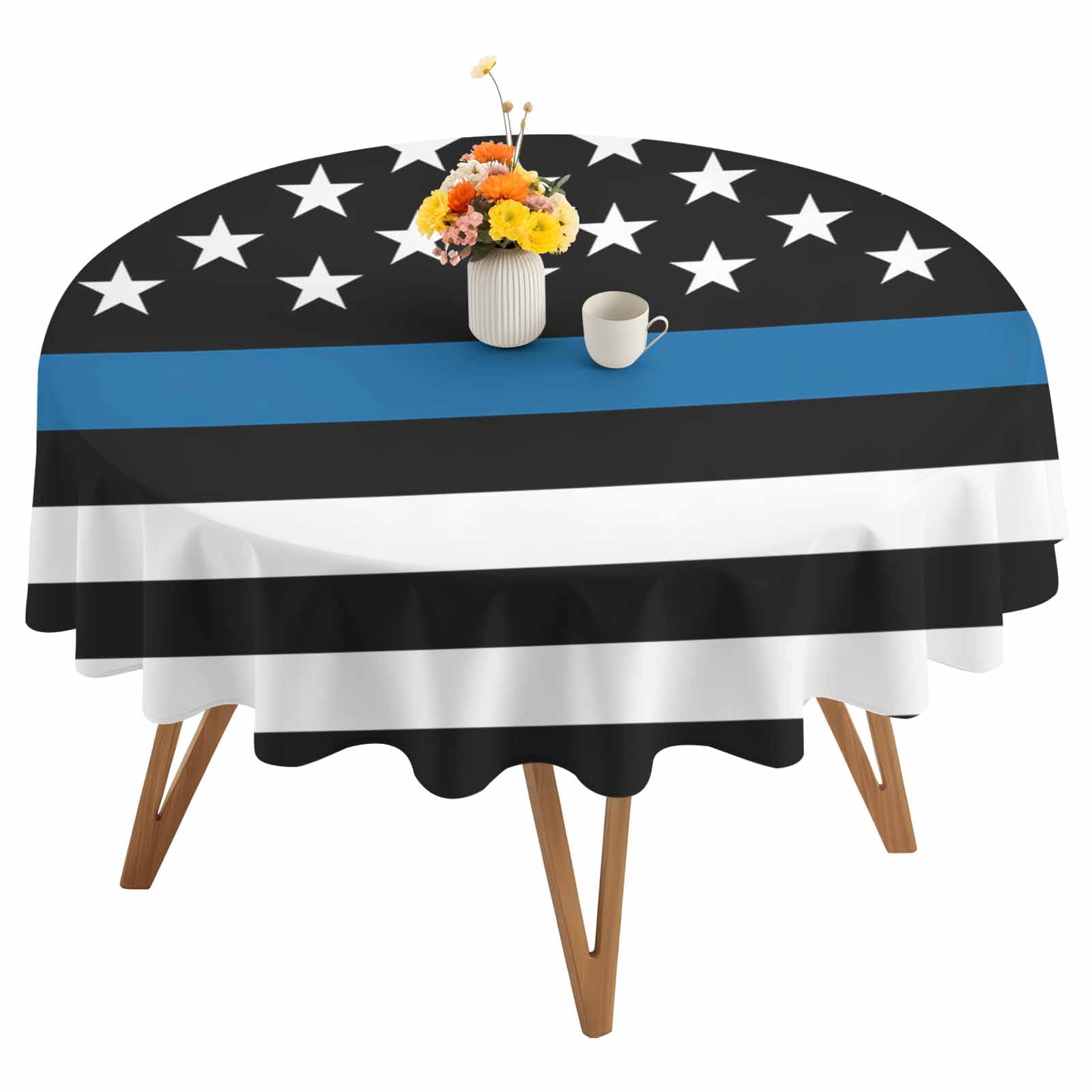Thin Blue Round Tablecloth 60 inches Line Flag American Police Flag ...