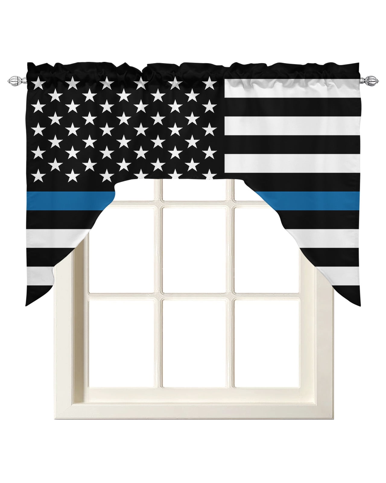 Thin Blue Swag Valance and Tier Curtains Set Line Flag American Police ...
