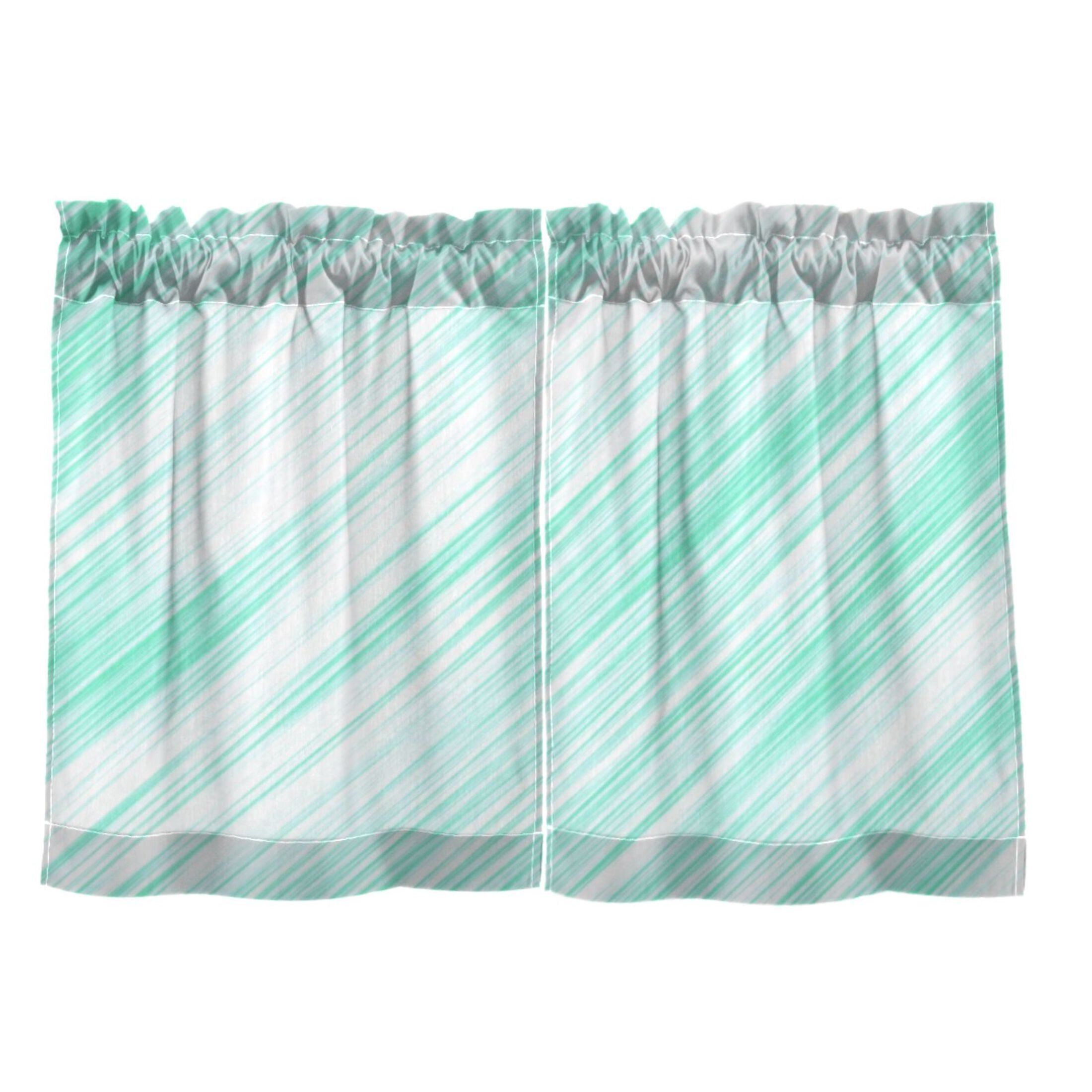 Thin Diagonal Stripes Pattern 27"x36" Linen Look Cafe Curtain Set with ...