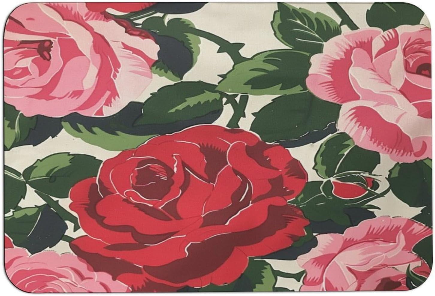 Thin Diatomaceous Earth Bath Mat Pink and Green Roses Bath Rugs Mats ...