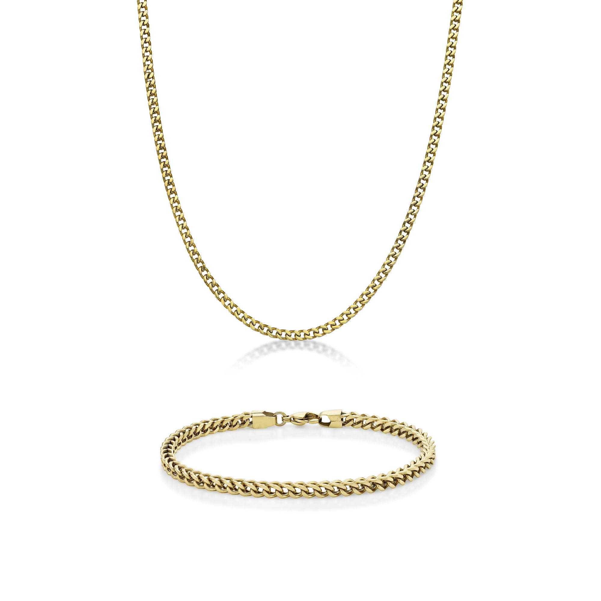 Thin Foxtail Chain Necklace and Bracelet Set for Men in Stainless Steel ...
