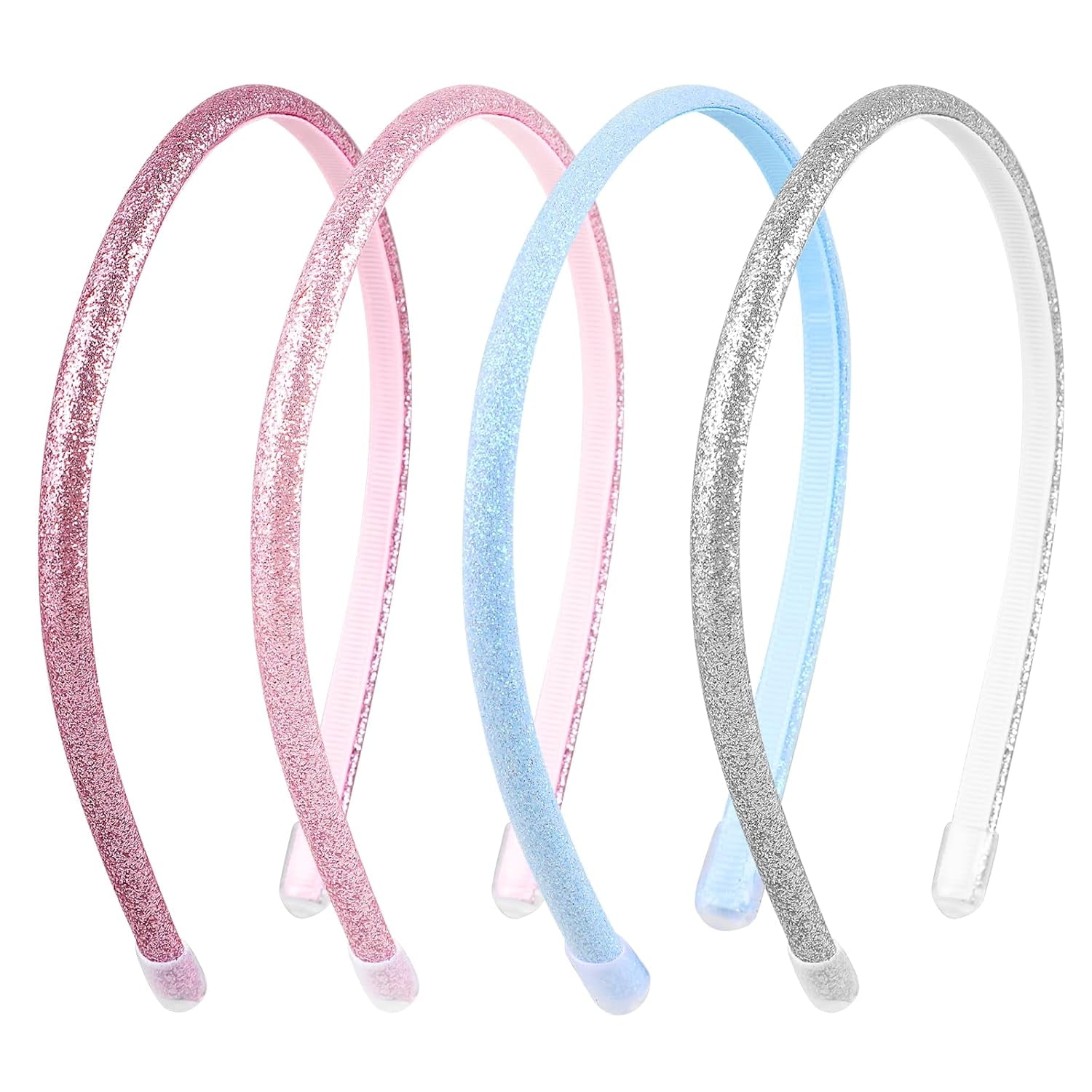 Thin Glitter Headbands for Girls, 4 Pack Non Slip Head band Sparkle ...