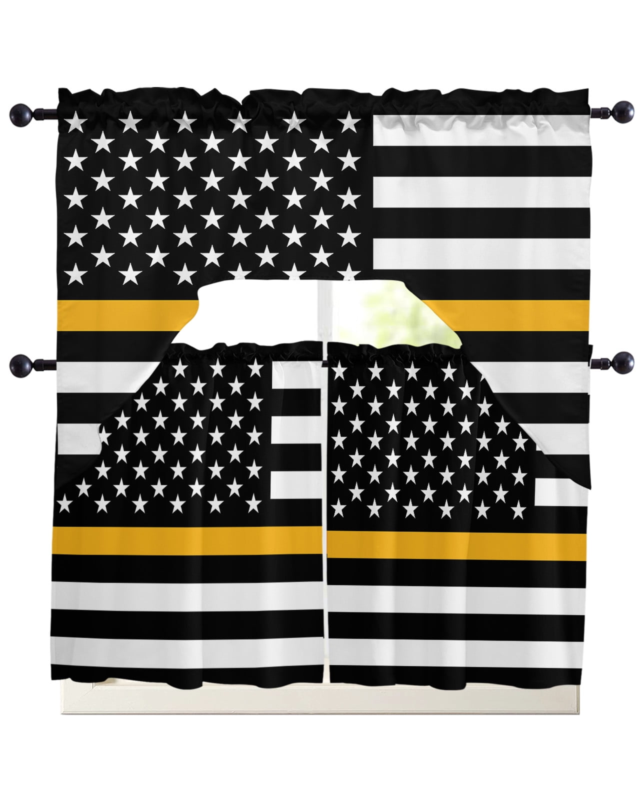 Thin Gold Swag Valance and Tier Curtains Set Line Dispatchers Dispatch ...