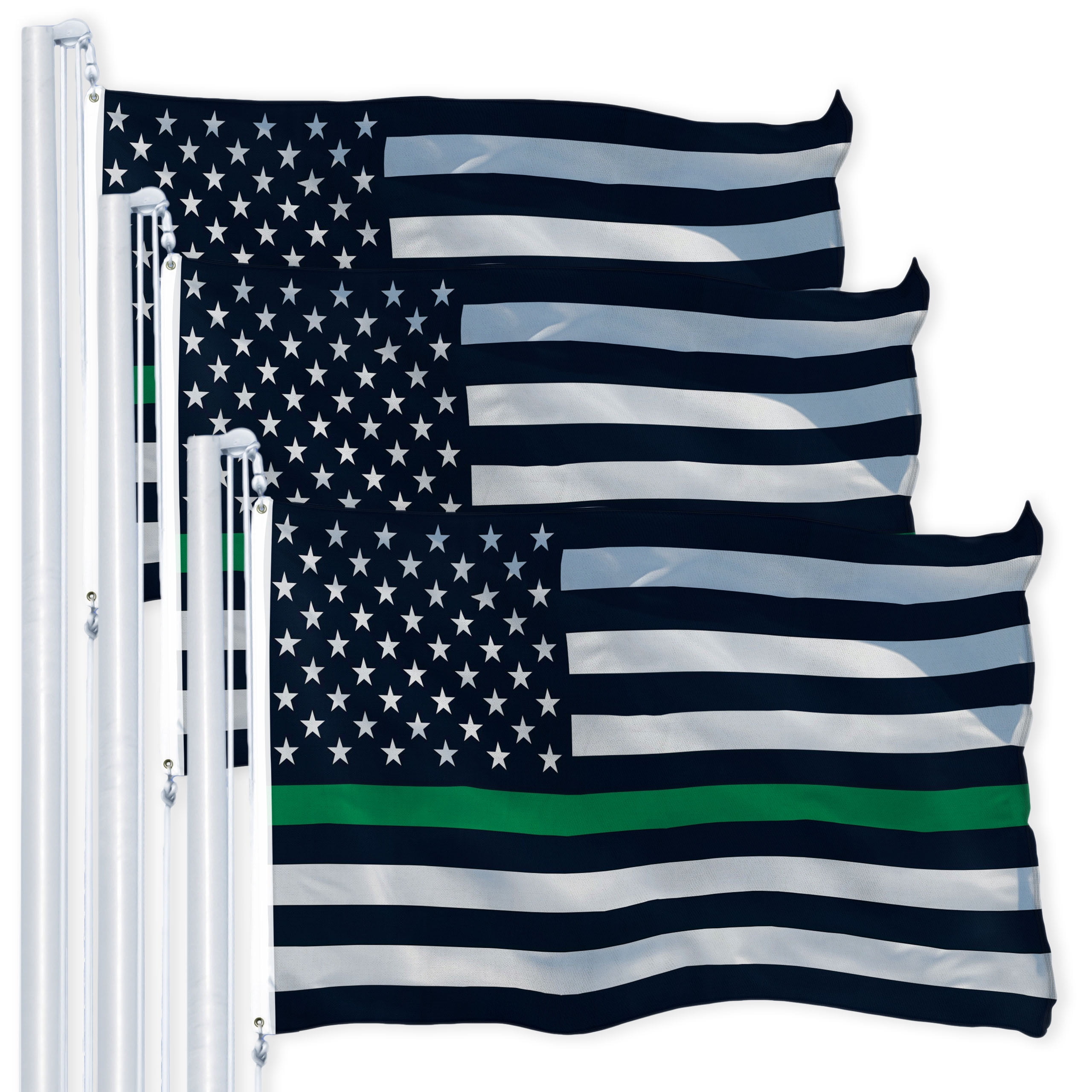 Thin Green Line American Flag 3x5FT 3-Pack Printed 150D Polyester By ...