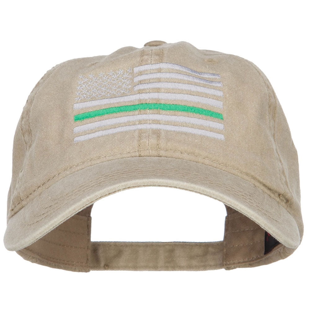 Thin Green Line Silver USA Flag Embroidered Washed Cap - Khaki OSFM ...