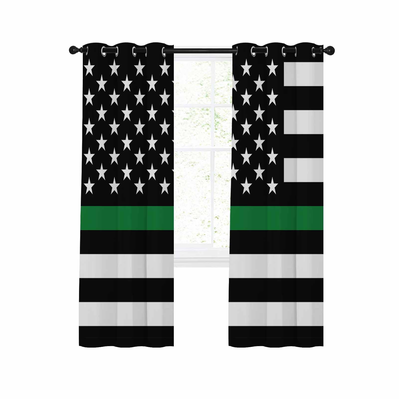 Thin Green White Line Blackout Curtains 45 Inches Long for Bedroom ...