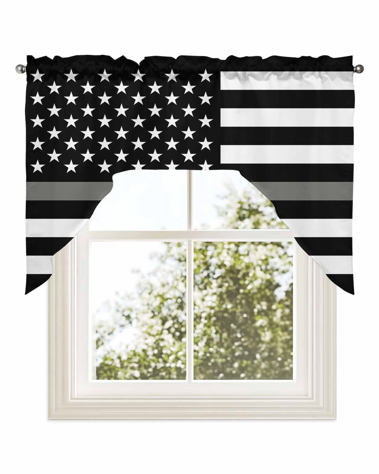 Thin Green White Line Kitchen Curtains Swag Valance for Windows ...