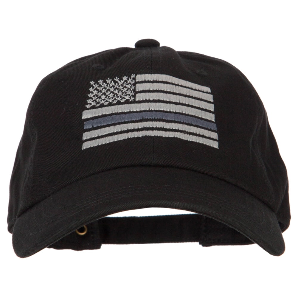 Thin Grey Line American Flag Embroidered Unstructured Cotton Washed Cap - Black OSFM - Walmart.com