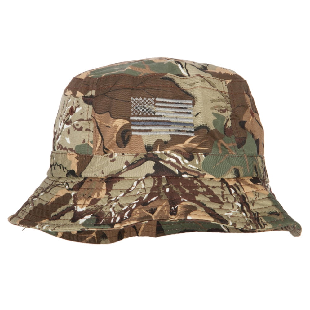 Thin Grey Line USA Flag Embroidered Bucket Hat - Leaf Camo OSFM ...
