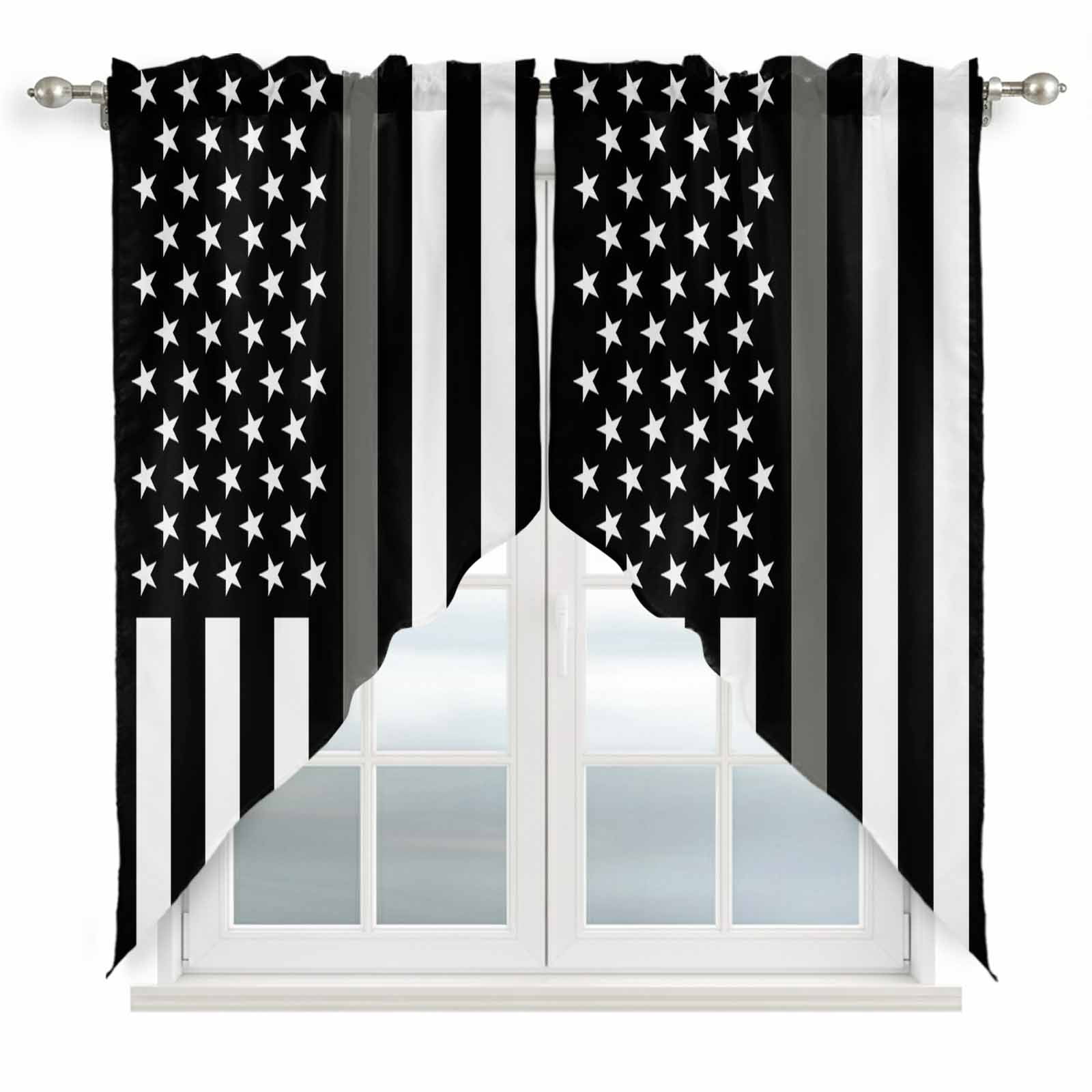 Thin Grey White Line Swag Curtain Valances, American Flag Star Kitchen ...