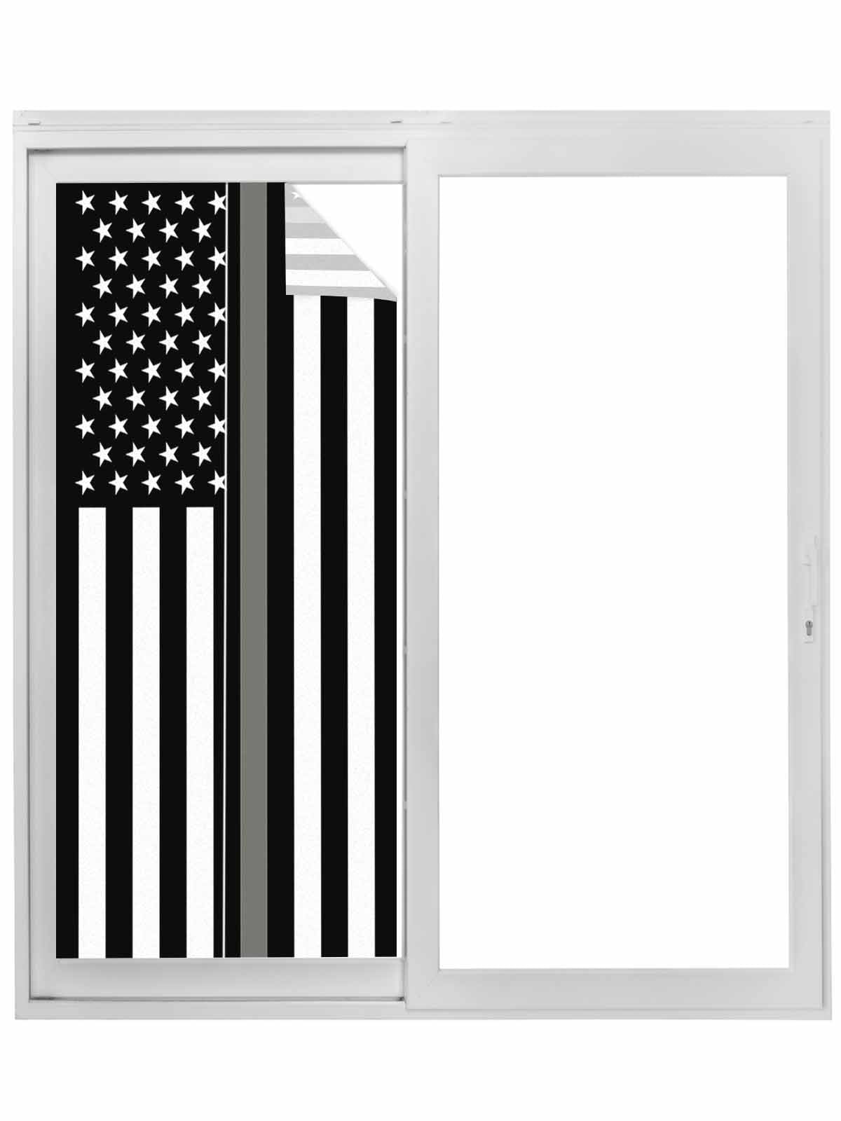 Thin Grey White Line Window Privacy Film, American Flag Star Static ...