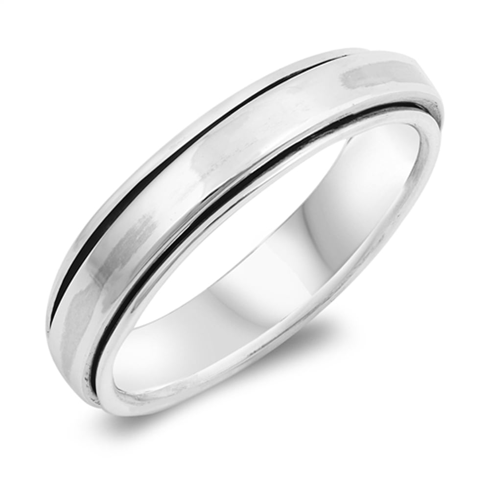 Thin High Polish Spinner Wedding Ring .925 Sterling Silver Men's Band ...