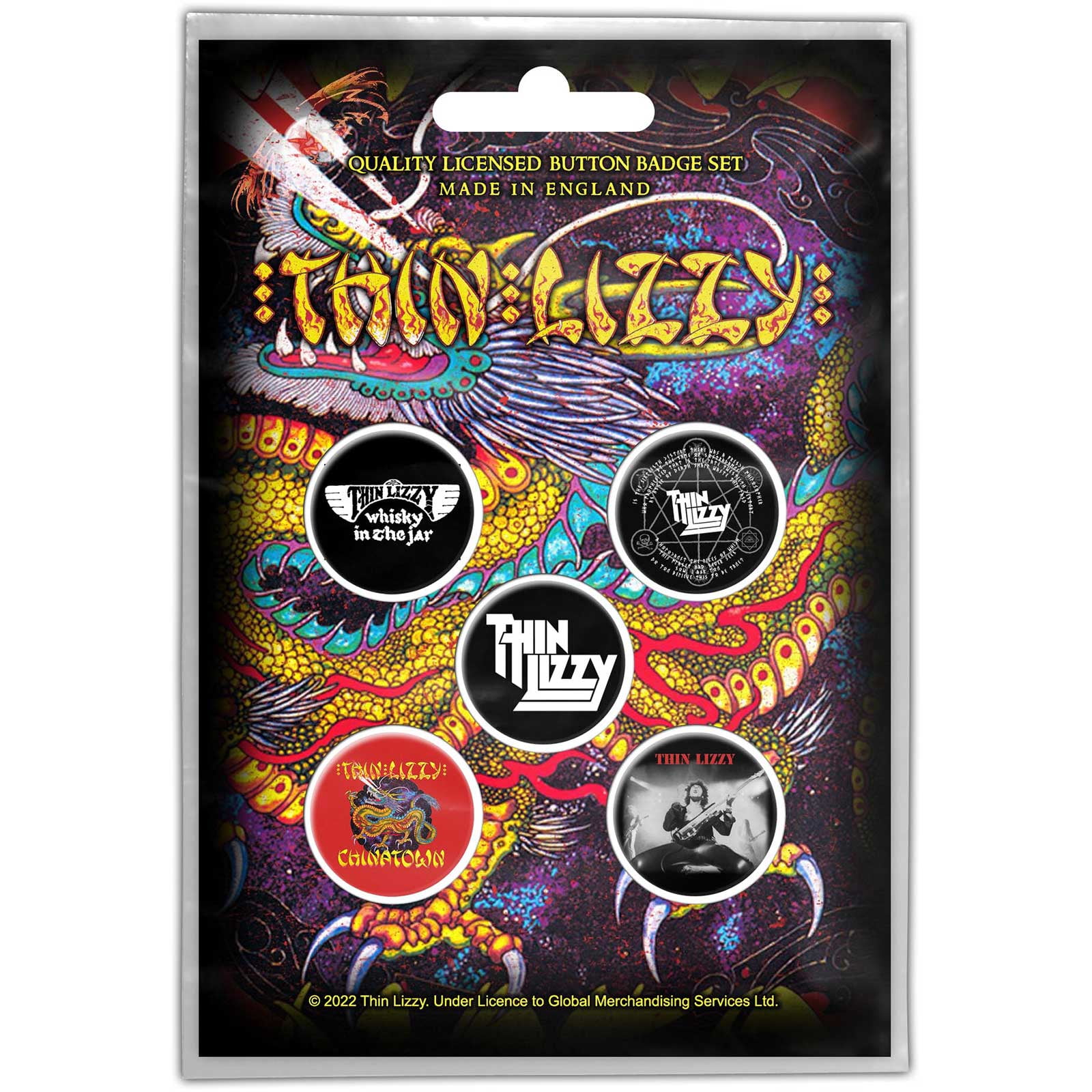 Thin Lizzy Badge Pack Chinatown Band Logo new Official Black Set of 5 ...