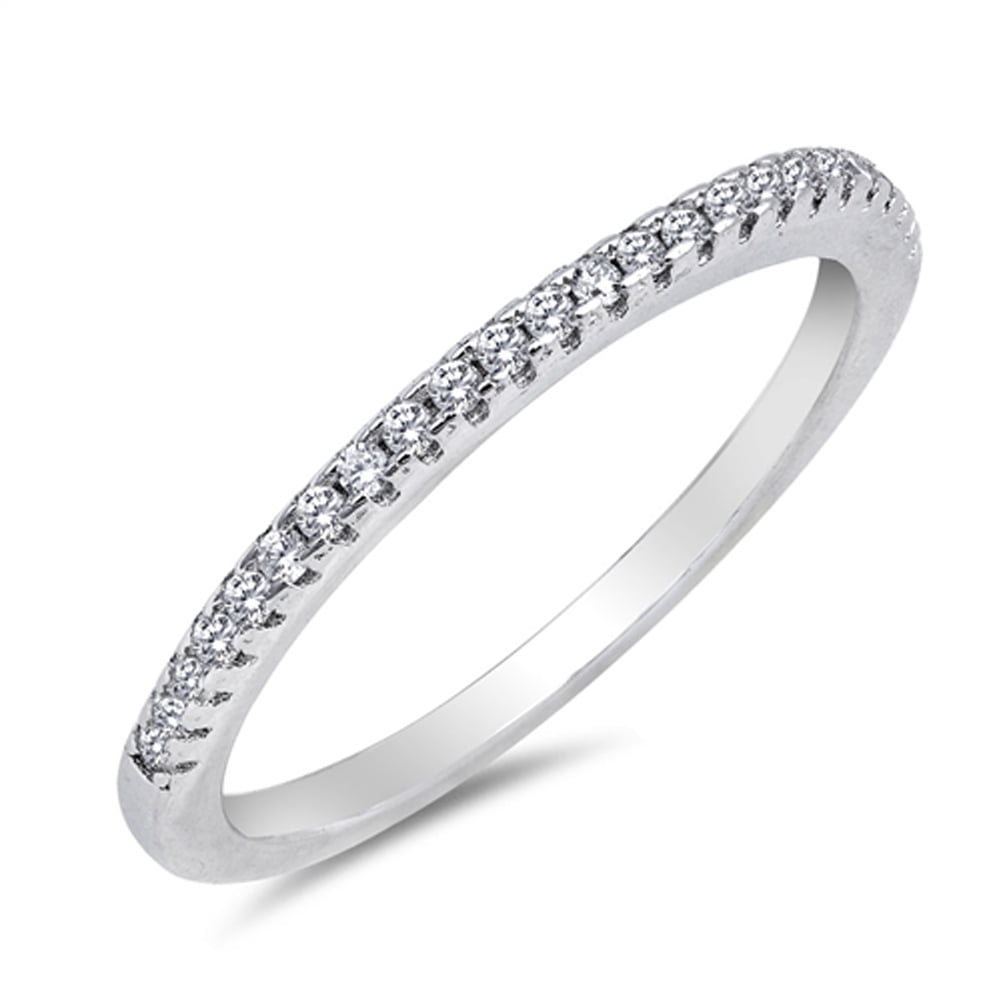 Thin Micro Pave Clear CZ Wedding Ring .925 Sterling Silver Band White ...