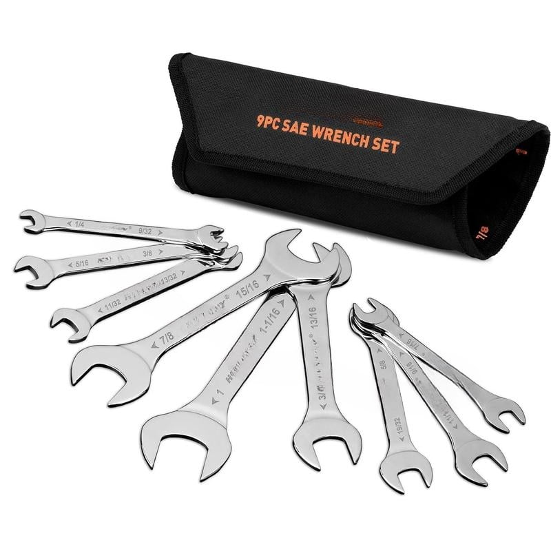 Thin Open End Wrench Set | Bike Wrench Set with Rolling Pouch | 19-Piece SAE & Metric | CR-V ...