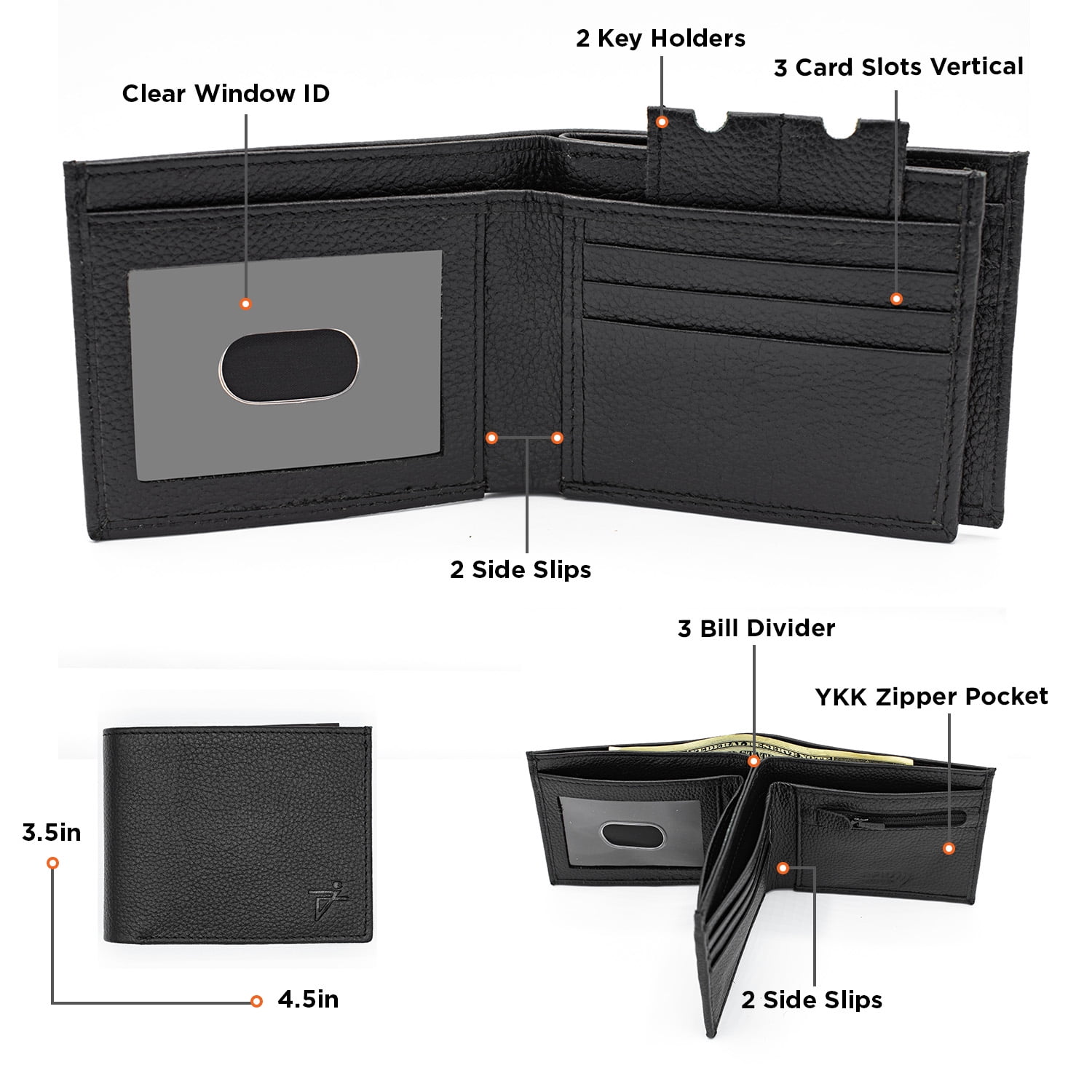 Thin RFID Leather Black Bifold Wallet for Men 3 Separate Bill Slot for ...