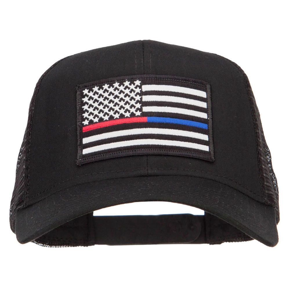 Thin Red Blue Line USA Flag Patched Mesh Cap - Black OSFM - Walmart.com