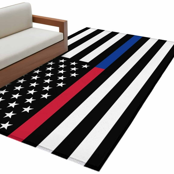 Thin Red Blue White Line 3'x5' Washable Rug, American Flag Star Non ...