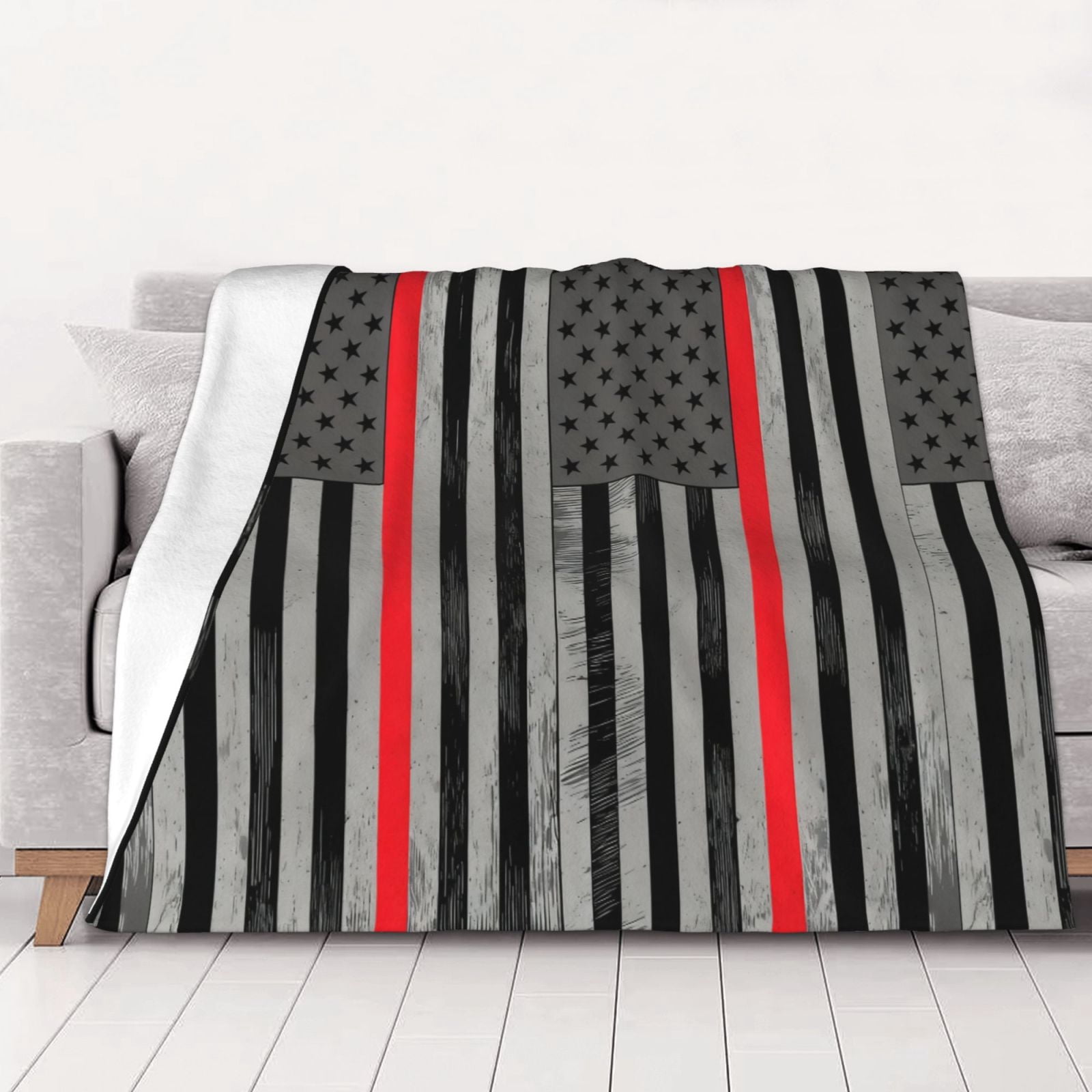 Thin Red Fire Line Flag Throw Blanket Warm Camping Outdoor Light Weight ...