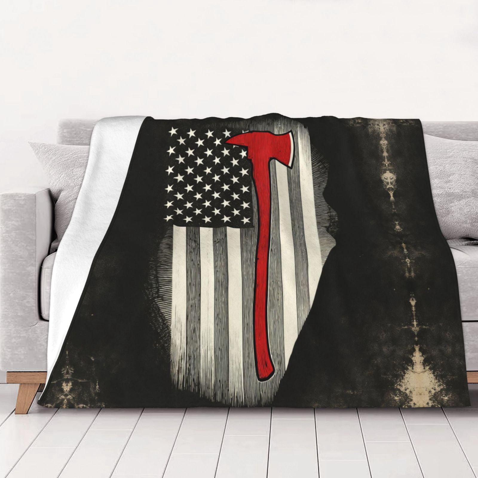 Thin Red Firefighter Line Flag Art Throws Blanket Fleece Soft Cozy Warm ...