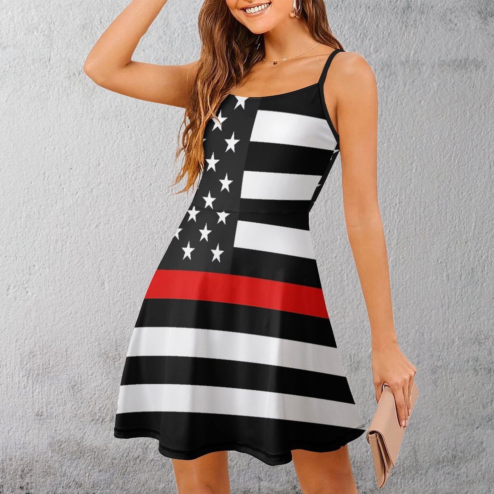 Thin Red Line American Flag Women's Sling Dress Funny Novelty Clubs ...