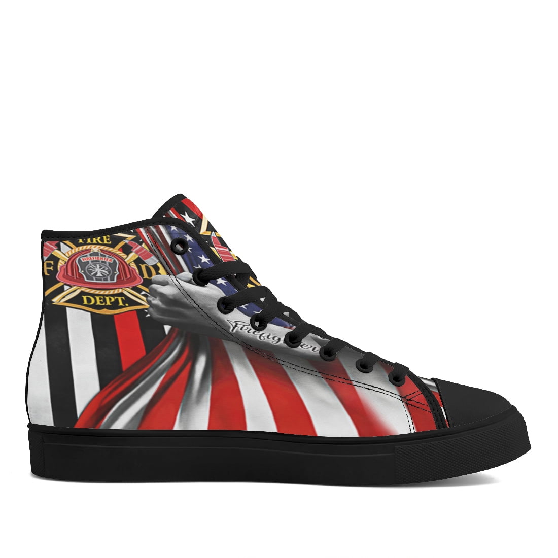 Thin Red Line Firefighter High Top Canvas Shoes Sneakers Black Size 4.5 ...