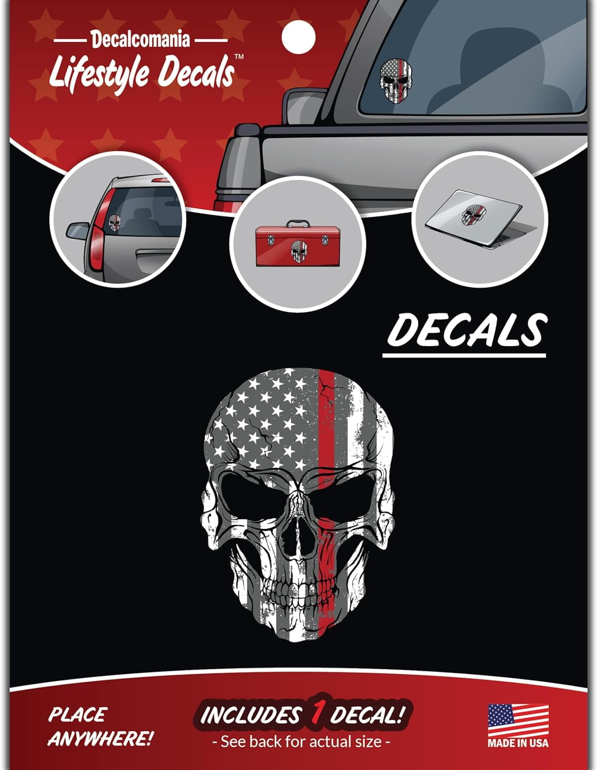 Thin Red Line Firefighter Skull Decal - Large 6.25" Fire Fighter Car ...