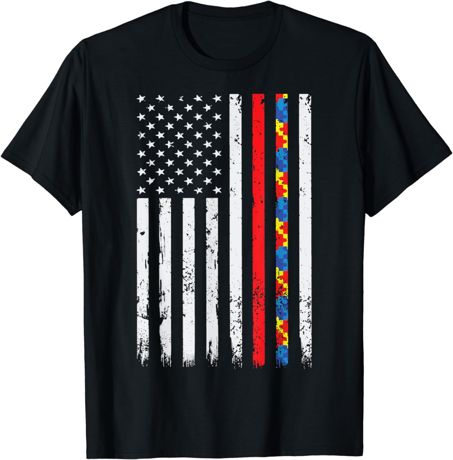 Thin Red Line Firefighter Support Autism 4th July Flag Shirt - Walmart.com