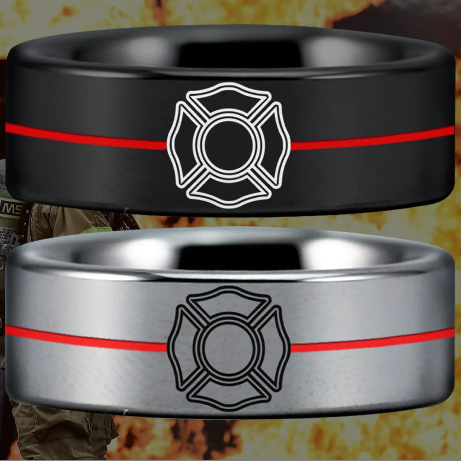 Thin Red Line Firefighter Tungsten Carbide Ring - Walmart.com
