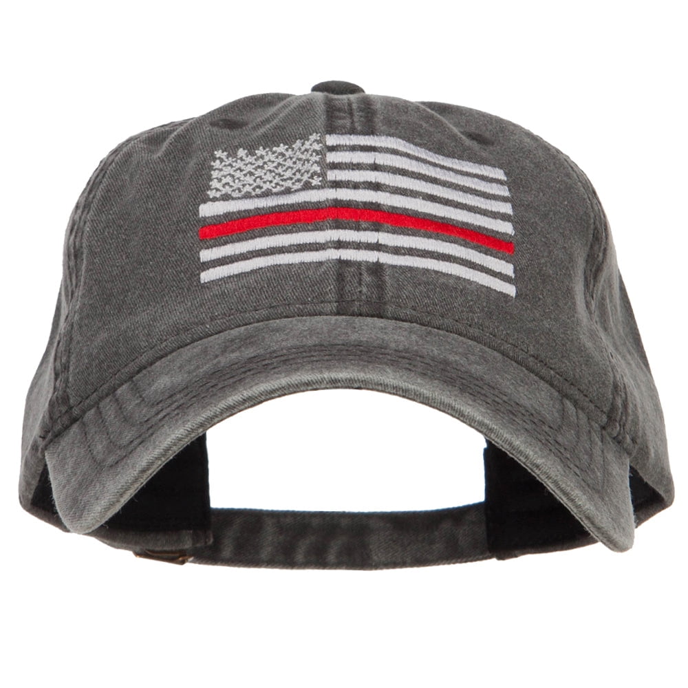 Thin Red Line Silver USA Flag Embroidered Washed Cap - Black OSFM ...